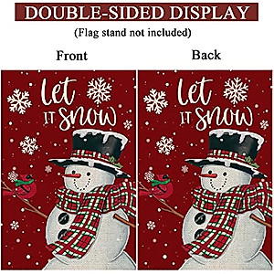 LARMOY Christmas Winter Garden Flag Snowman with Let It Snow Cardinal and Snowflake,12×18 Vertical Double Sided,Small Holiday Decor for Yard Rustic Farmhouse Outdoor