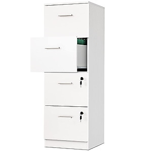 YITAHOME 4-Drawer File Cabinet with Lock, 15.86" Deep Vertical Filing Cabinet for Letter A4-Sized Files, Need to Assemble, Storage Cabinet for Home Office, White