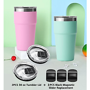 2PCS 30 oz Tumbler Lid for YETI, with 3 Black Magnetic Slider Replacement, Replacement Cup Lids Covers Compatible for YETI 30 oz Tumbler, 14 oz Mug and 35 oz Straw Mug
