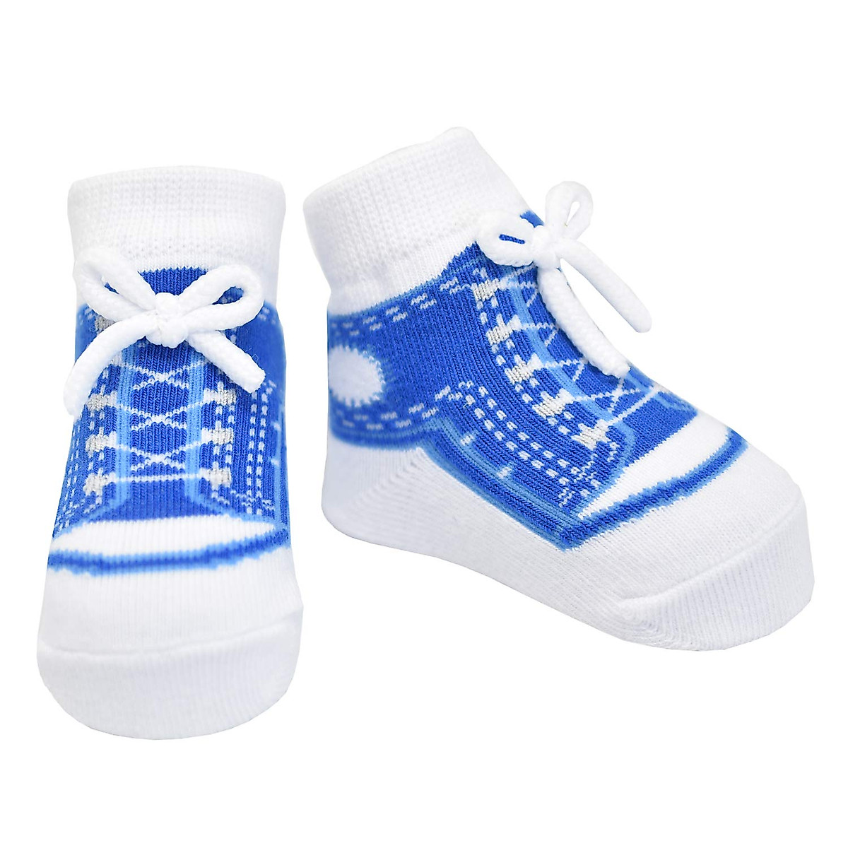 Baby Boy Socks with Sneaker Shoe Look-Non-slip Gripper Soles-3 or 6 Pairs-Cotton-Gift Packaged-Baby Shower-Faux Shoelaces