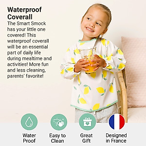 BabyToLove Smart Smock | Waterproof Coverall | Stay Clean, Mom’s Favorite | Mealtime and Activity Coverup | Happy Lemon