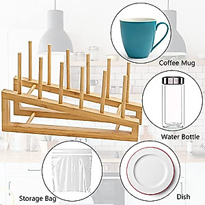 Yesland 3 Pack Wooden Dish Rack - Upgraded Bamboo Plate Bottle Drying Rack Dish Rack Stand - Kitchen Storage Cabinet Organizer for Pot Lid Dish Cup Cutting Board Bowl Water Bottles - Patent Pending