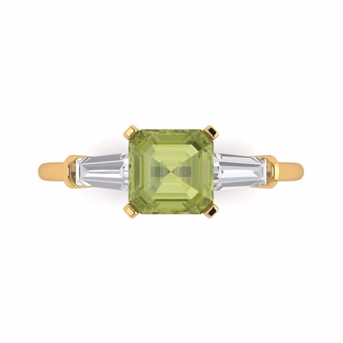 1.62ct SQ Emerald cut 3 stone Solitaire Natural Green Peridot Engagement Promise Anniversary Bridal Ring 14k Yellow Gold 3.5