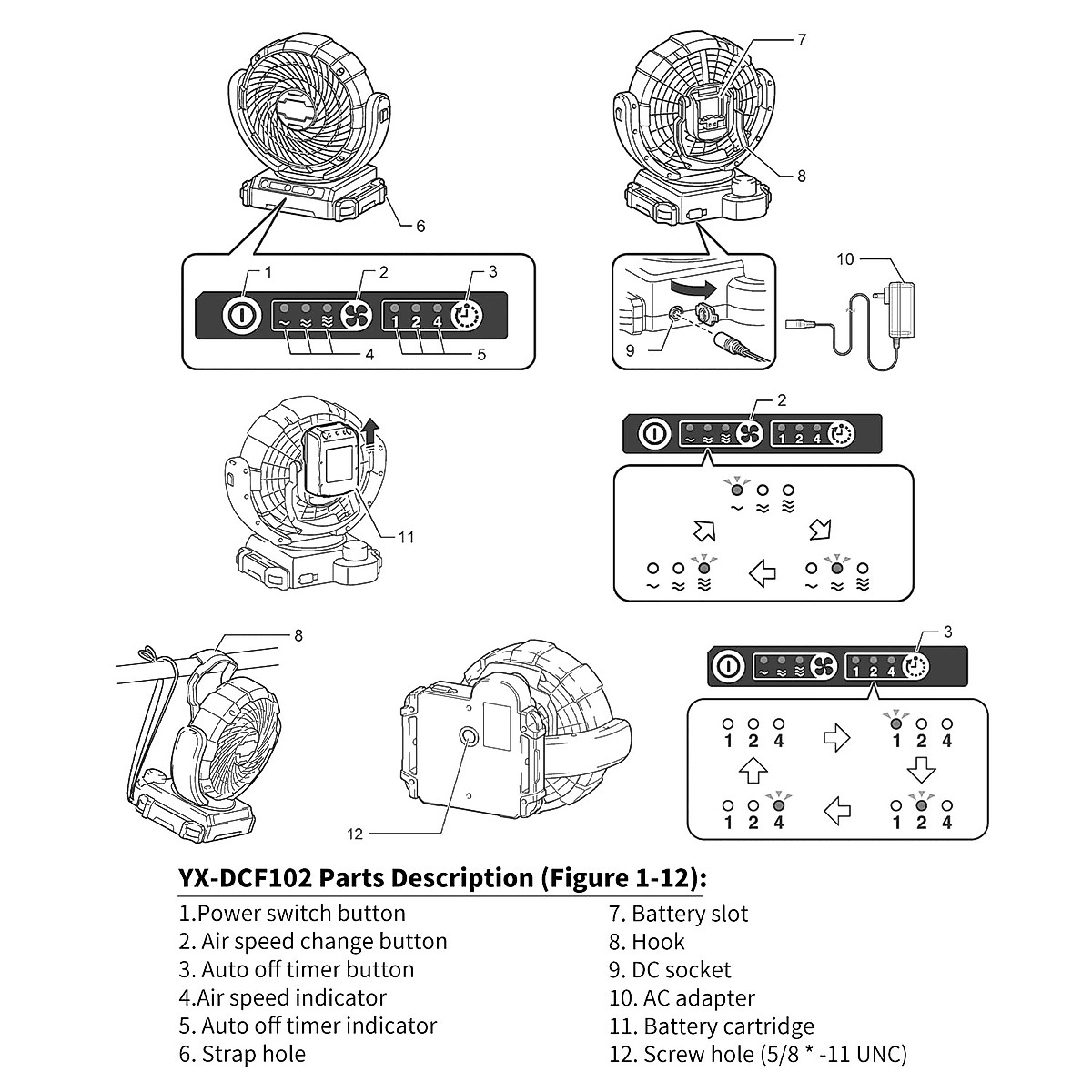 Gerttilyon For Dewalt 20V Fan, 3 Speed Cordless Motor Low Noise for Camping, Gym, Garage, Travel, Office, Bedroom (DW-FC104)