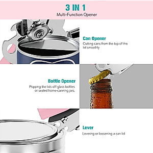 Can Opener,Professional 3-In-1 Multifunctional Manual Can Openers Bottle Opener,Kitchen Durable Stainless Steel Heavy Duty Can Opener Smooth Edge for Kitchen Seniors Friendly