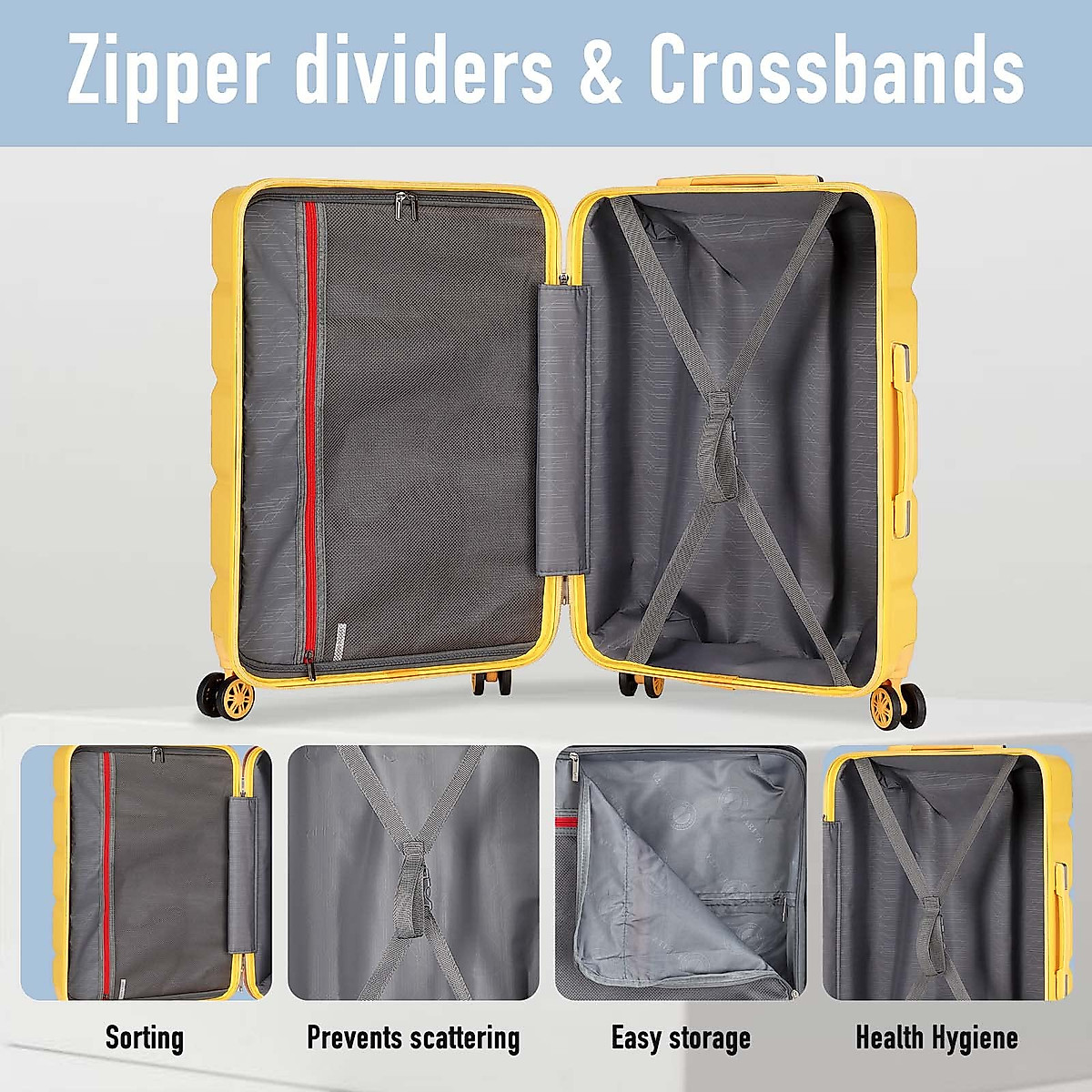 Joyway Luggage Suitcase with Spinner Wheels, Hardside Checked Luggage with TSA Lock, 24 Inch Medium Travel Suitcase (YELLOW,4PCS)