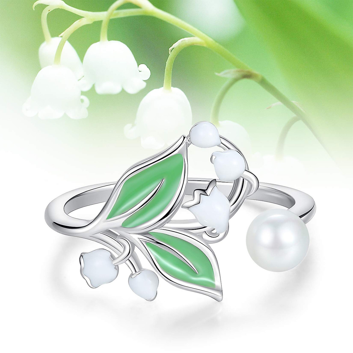 VIKI LYNN 925 Sterling Silver Lily of The Valley Flower Open Ring Wedding Engegament Ring for Women