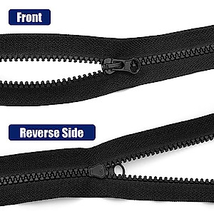 AUAUY 2 PCS 60cm/23.6inch Resin Coil Zippers with 5 PCS Zipper Pulls,Strong No.5 Resin Open-Ended Zips for Sewing Assorted Sizes, DIY Dressmaking, Bags, Tailor, Craft Supplies(Black)