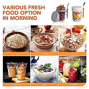 Overnight Oats Jars, Overnight Oats Container with Lids and Spoon 10 oz [2 Pack], Airtight Glass Jars with Measurement Marks, Glass Canisters Hold Yogurt, Nuts and Fruit Salad & More