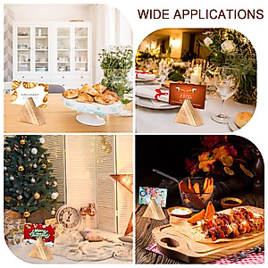 CHGCRAFT 10Pcs Triangle Wood Photo Holder Table Numbers Sign Holders Wooden Place Card Holders Name Photo Picture Holders for Wedding Party Birthday, 56x64x32mm