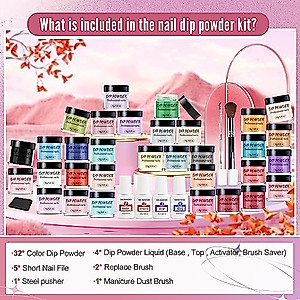 Openlive 32 Color Dip Nail Powder Starter Kit 36 Bottle Blue Cheese Yellow Nail Dip Powder Kit with Base Top Coat Activator Dip Powder Kit for French Nail Art Manicure DIY Salon