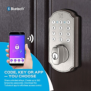 TURBOLOCK TL115 Smart Lock with Keypad and Voice Prompts | Digital Deadbolt w/ App for Unlimited eKeys | Code Disguise, Backup Keys + Micro-USB Port — Ready for Thicker Doors (IP65) (Bronze)