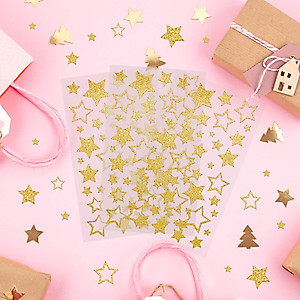 KESOTE 5 Sheets Glitter Gold Star Stickers, Self-Adhesive Assorted Star Labels for Handicrafts Christmas Decoration, Classroom Teacher Supplies