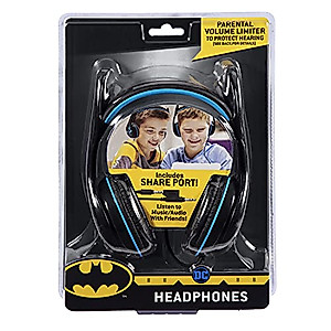 eKids Batman Kids Headphones, Adjustable Headband, Stereo Sound, 3.5Mm Jack, Wired Headphones for Kids, Tangle-Free, Volume Control, Childrens Headphones Over Ear for School Home, Travel