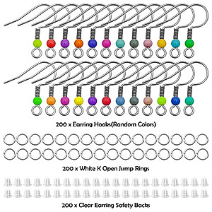 600Pcs Earring Hooks for Jewelry Making Stainless Steel French Earring Hooks Hypoallergenic Ear Wires Colorful Fish Hook Earrings with Earring Backs and Jump Rings for DIY Earring Making Supplies Kit
