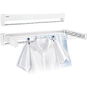 Leifheit 83201 Telefix 70 Wall Mount Retractable Clothes Drying Rack | 5 Drying Rods | White