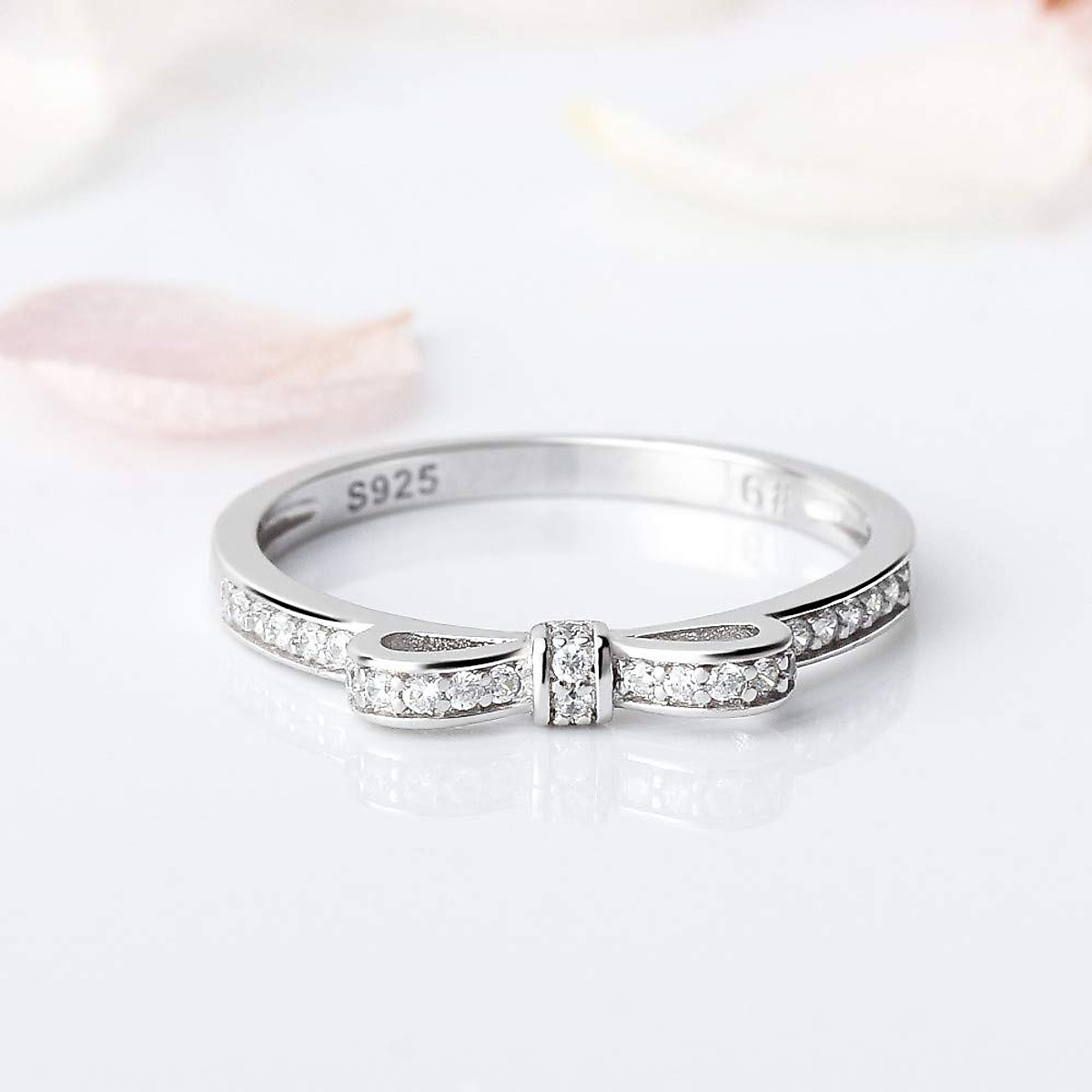 LGSY 925 Sterling Silver CZ Bow Rings for Women