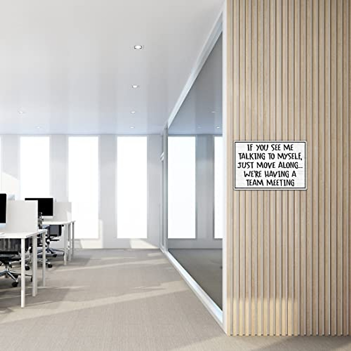 Funny Office Decor Signs - If You See Me Talking To Myself We're Having A Team Meeting, Cubical Office Door Accessories Office Wall Decorations Aluminum Sign Women Gift