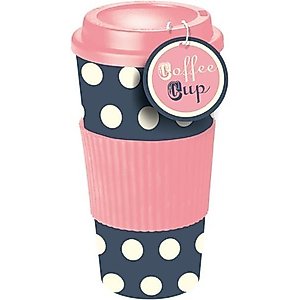 Pink & Blue Polka Dot Thermal Insulated Tea Coffee Mug Cup Travel Takeaway & Lid