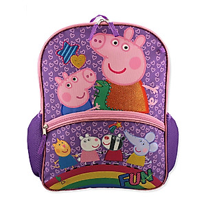 Peppa Pig Girls 5 piece Backpack and Lunch Bag School Set (One Size, Pink/Purple)