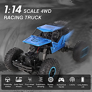 2 in 1 Remote Control Car, 1:14 Scale Remote Control Car, 4WD Dual Motors LED Headlight Rock Crawler, All Terrains Electric Toy Off Road RC Monster Vehicle Truck for Boys Kids and Adults (black)