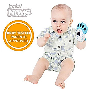 BabyNoms ® Teething Mitten | The Original Teething Paw | Safe Silicone Teething Toy or Teething Ring Provides Self-Soothing Teething Relief | Dino Blue Teether