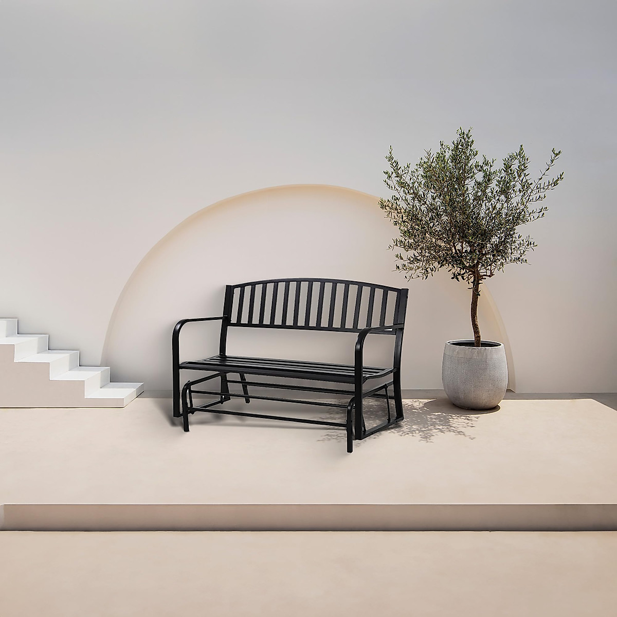 Four Seasons Courtyard Outdoor Patio Bench Glider Backyard Garden, Front Porch, or Walking Path Furniture Seat with Powder Coated Steel Frame, Black