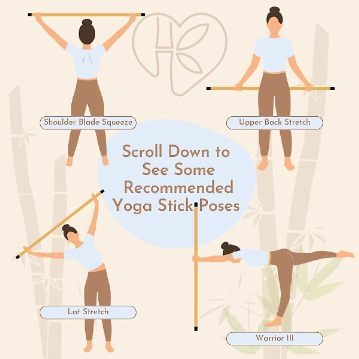 Karma Heart Yoga Stick - Stretch Bar - Natural Bamboo 5ft Mobility Stick for Strength and Flexibility - Versatile and Durable Posture Stick - Stretch Stick Mobility Expansion - Exercise Stick