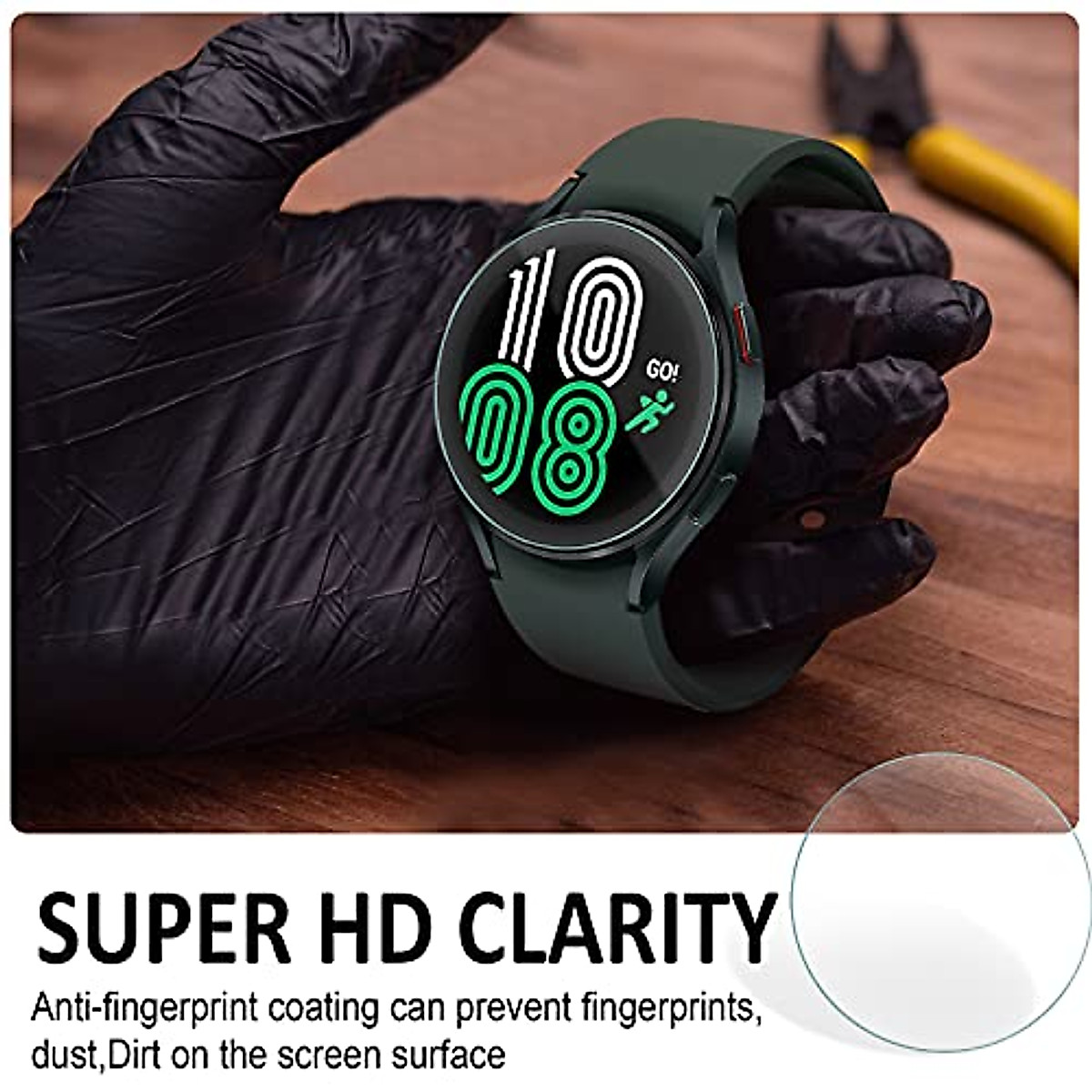 SPGUARD [4 Pack Galaxy Watch 4 44mm Screen Protector & Galaxy Watch 5 44mm Screen Protector, Tempered Glass Screen Protector Accessories for Samsung Watch 4 44mm/ Watch 5 44mm (NOT for Other Models)