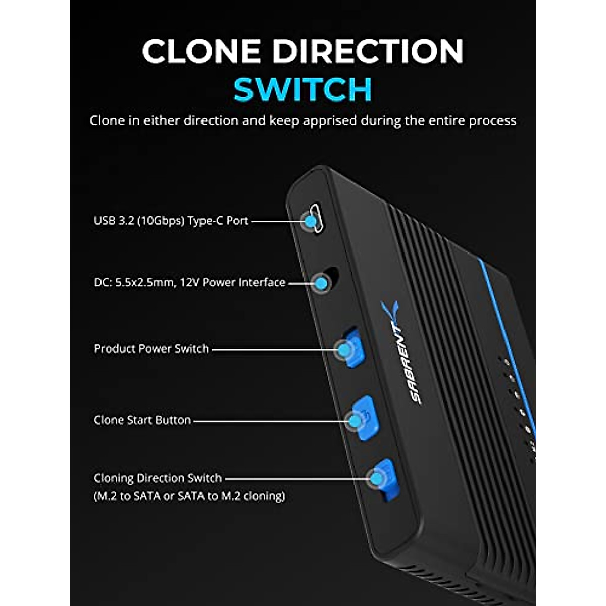 SABRENT USB 3.2 Type C M.2 PCIe NVMe + 2.5/3.5 Inch SSD & HDD Converter [DS-UCMH]