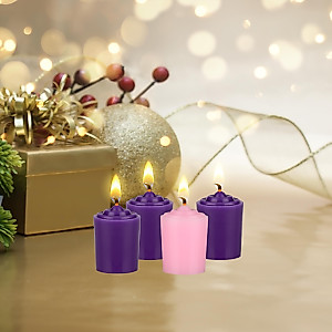 Mega Candles 4 pcs Unscented Christmas Advent Candles Set, Hand Poured Premium Wax Votive Candle 15 Hours 1.5 Inch x 2.25 Inch, Holidays, Celebrations, Devotional, Church, Wreath, Party, Gifts