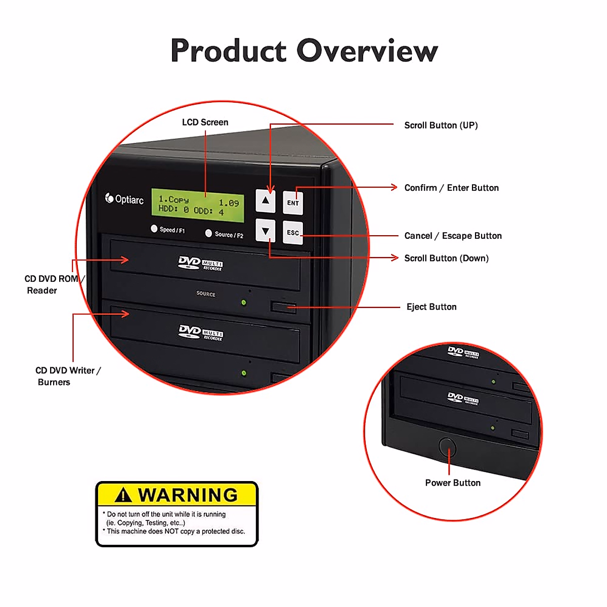 Optiarc 1 to 3 24X Burner M-Disc Support CD DVD Duplicator - Standalone Copier Duplication Tower (OPT-S3T-DVD-BK)