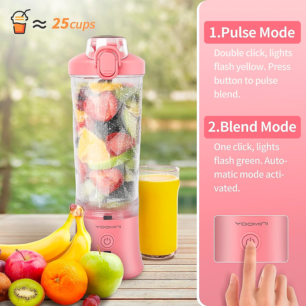 Portable Blender, Personal Blender for Shakes and Smoothies - USB Rechargeable 20oz Mini Blender with 6 Blades and ToGo Cup for Sports Travel Gym