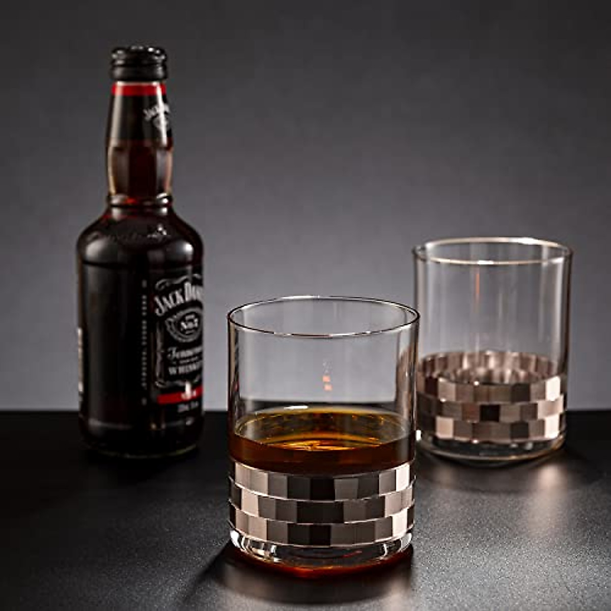 MyGift Whiskey Glasses Set of 4, Cocktail Mixed Drink Beverage Tumbler Drinkware with Copper Plating Bottom Rim