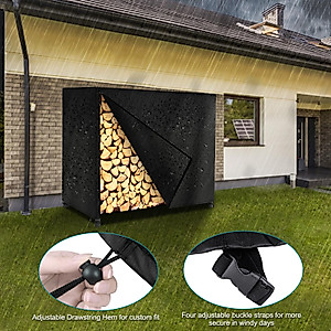 DUDSOEHO 4FT Firewood Rack Cover Waterproof, Fire Wood Storage Holder Covers Heavy Duty Oxford Fabric Firewood Log Hoop Cover Outdoor Indoor with Zipper, Black