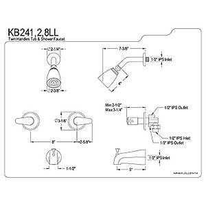 Kingston Brass KB241LL Legacy Tub and Shower Faucet, Polished Chrome,5-Inch Spout Reach