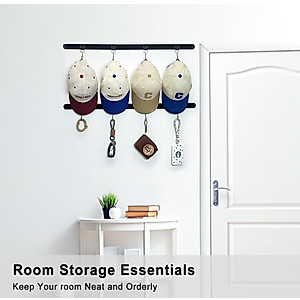 ETOWIFA Adhesive Hat Organizer Rack for Baseball Caps [Up to 24 Caps] Hat Hangers Holder Display for Wall, Over Door Closet, Room/College Dorm Storage - 2 Magic Strips with 8 Removable Hooks