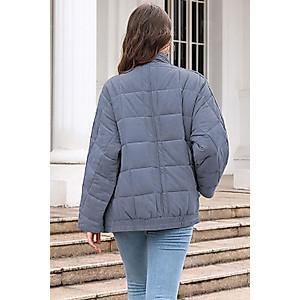 ETCYY Women's Causal Lightweight Quilted Jackets Long Sleeve Oversized Warm Winter Zip Up Coat with Pockets