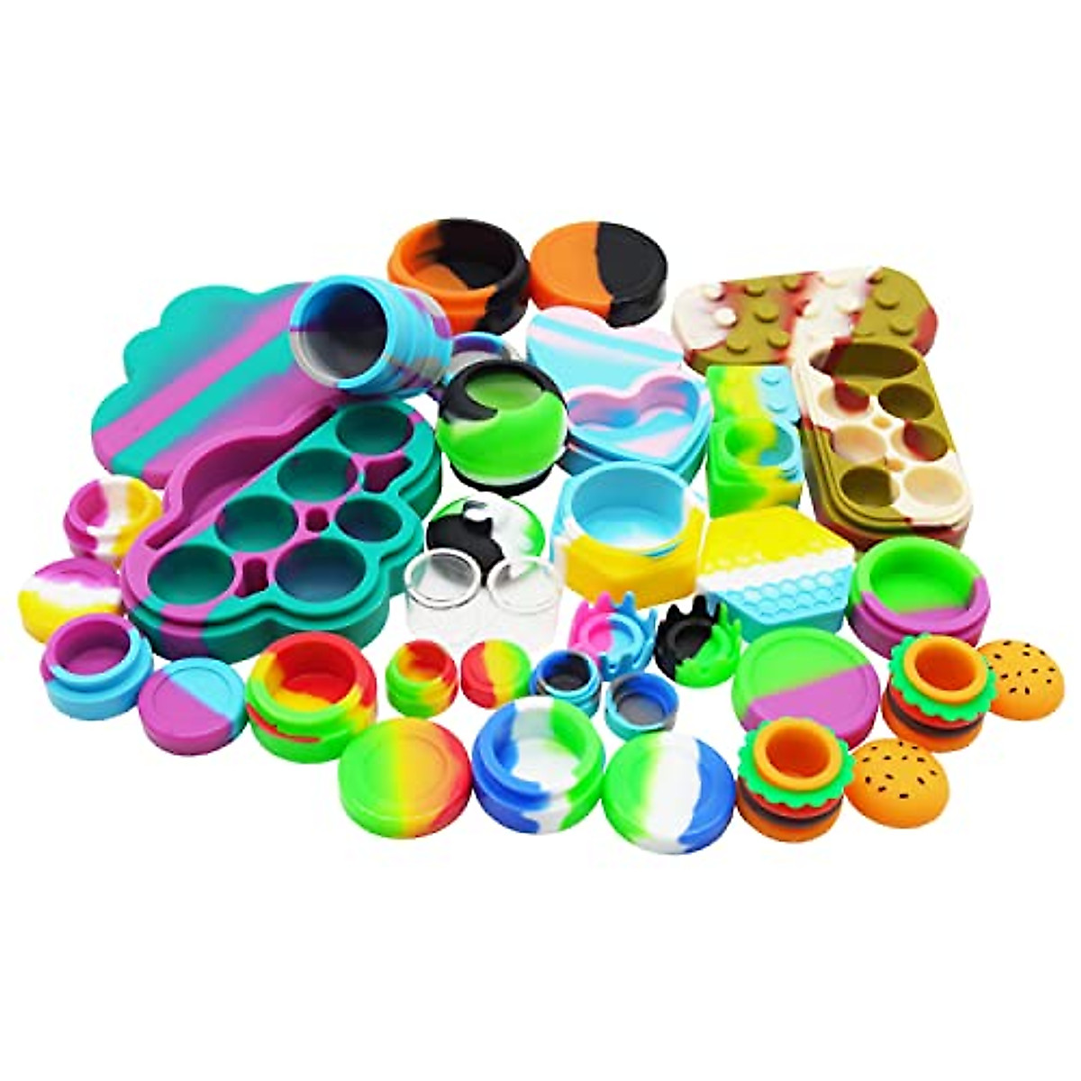 KUVIS Silicone Multi Compartment Containers Concentrate Non-stick Different Sizes Jars 2ml 5ml 6ml 7ml 9ml 11ml 15ml 26ml 85ml with Carving Tool (20PCS)