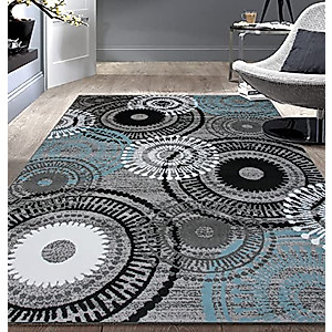 Rugshop Contemporary Circles Area Rug 6' 6" X 9' Blue