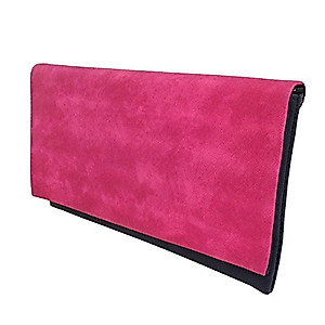 Color Block Flat Canvas Clutch, Fuchsia Medium