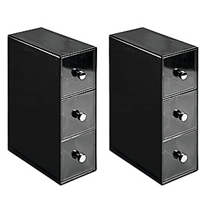 mDesign Plastic Kitchen Pantry Stackable Storage Organizer Container Station, 3 Drawers for Cabinet, Countertop, Holds Coffee, Tea, Sugar Packets, Creamers, Lumiere Collection, 2 Pack - Black/Clear