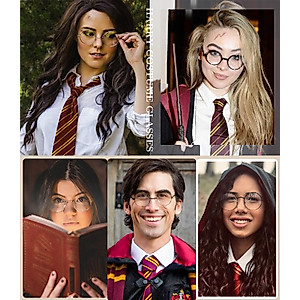 Dollger Halloween Harry Round Glasses Non-Prescription for Men Women Metal Frame clear glasses Sliver