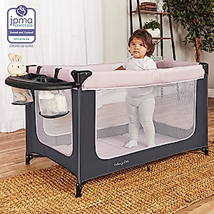 Dream On Me Emily Rose Deluxe Playard in Pink with Infant Bassinet and Changing Tray, Lightweight Portable and Convertible Playard for Baby, Breathable Mesh Sides and Soft Fabric