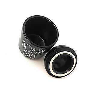 Rae Dunn by Magenta LL Black HAIR TIES and BOBBY PINS Jar Set, 4" tall x 2.75" wide each, Ceramic Jars, Bathroom, Bedroom, Make Up, Holder, Storage, Canister, Organizer