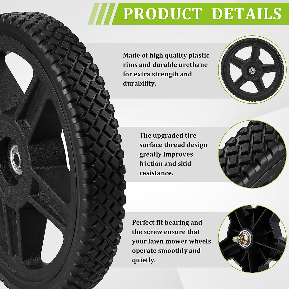 Midcos 12'' Lawn Mower Wheels, Push Mower Plastic Wheels, Set of 2 Wheels Kit for Push Mowers Includes Bolts, Nuts fits Craftsman Mower, Generator, Garden Tiller Most Standard Lawn Mowers (12×1.75'')