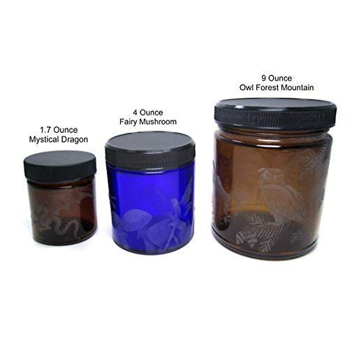 IncisoArt Hand Etched Decorative Jar Permanently Sandblasted (Sand Carved) Glass Handmade Custom Canister Screw-Top Lid (9 Ounce, Cobalt Blue Dragonfly Grass)