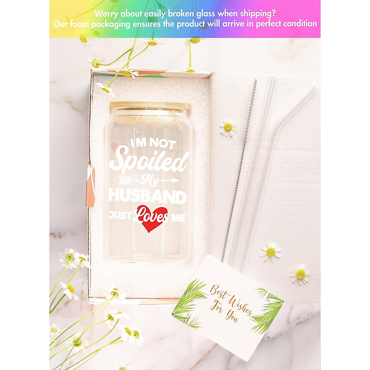 NewEleven Christmas Gifts For Wife From Husband - Romantic Anniversary Wedding Gifts For Wife, Her From Husband - Best Presents Idea For Wife, Women - 16 Oz Coffee Glass