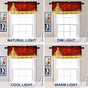 Batmerry Christmas Tree Golden Kitchen Valances Half Window Curtain, Red and Gold Glitter Christmas Tree Kitchen Valances for Windows Heat Insulated Valance for Decor Reducing The Light 52x18 Inch