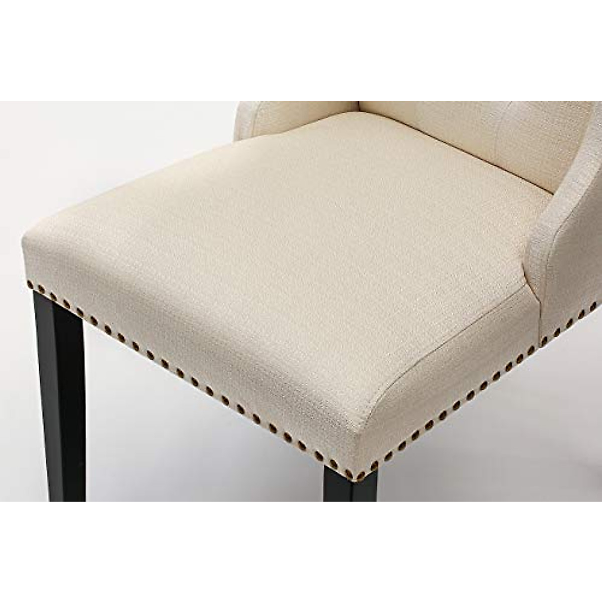 East West Furniture SHFO5-BLK-01 5 Piece Kitchen Table Set for 4 Includes a Round Dining Room Table with Pedestal and 4 Cream Linen Fabric Upholstered Chairs, 42x42 Inch, Black